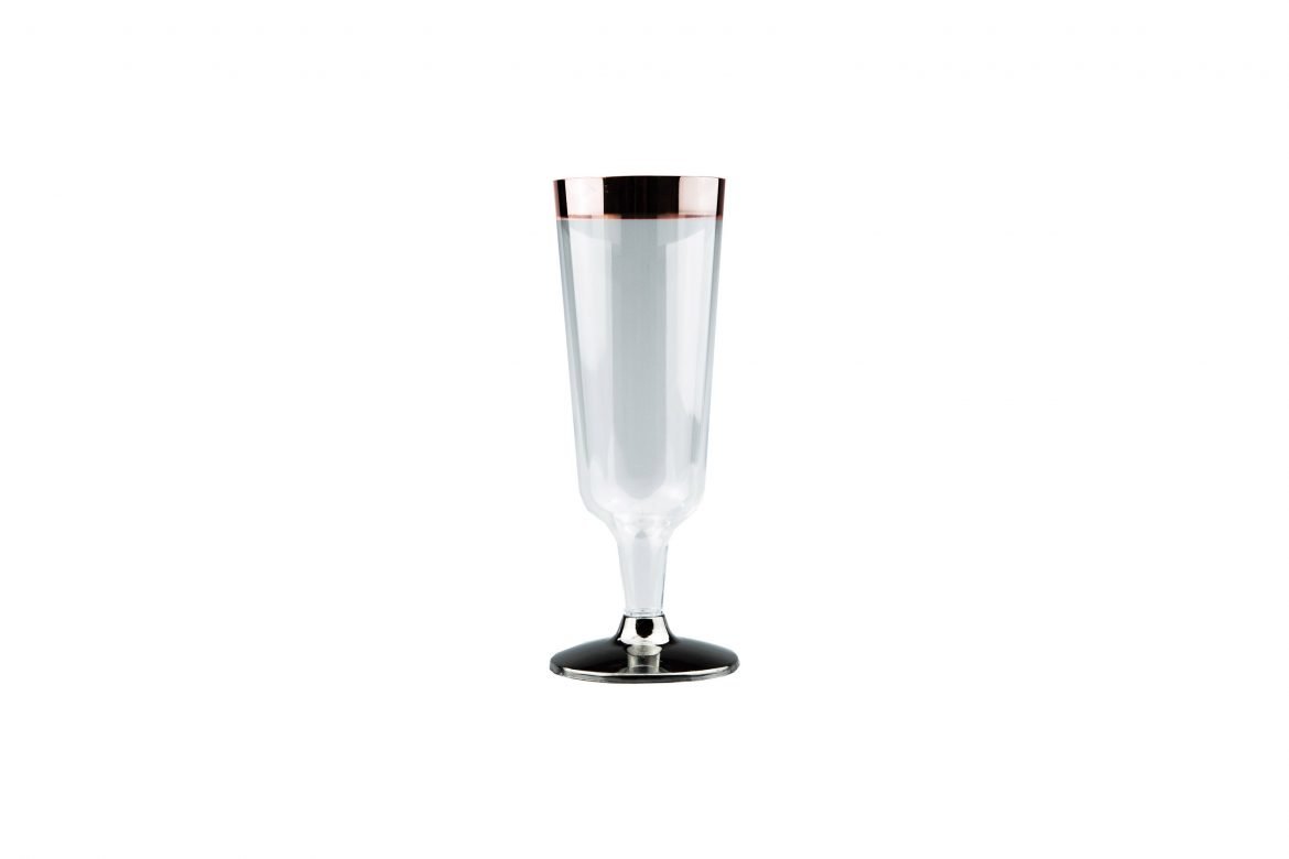 150mL Champagne Glass With Rose Gold Rim Clear Base - Partyware Pty Ltd