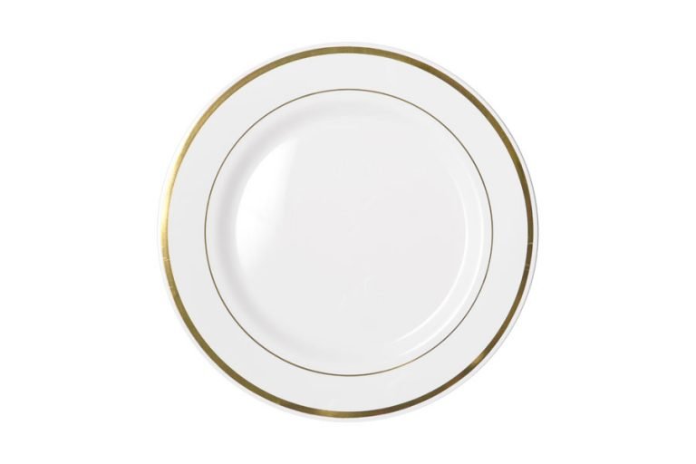 260mm Heavy Duty White Dinner Plate With Gold Lining - Partyware Pty Ltd
