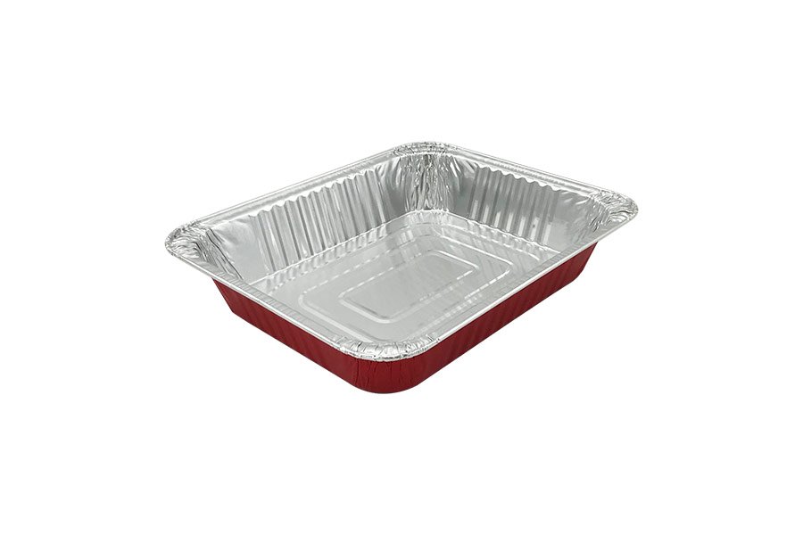 320mm x 265mm x 60mm Rectangular Foil Tray Red Base - Partyware Pty Ltd