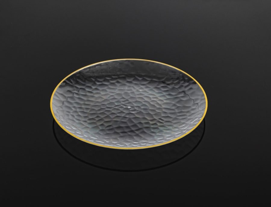 230mm Heavy Duty Clear Dimple Plate with Gold Rim - Partyware Pty Ltd