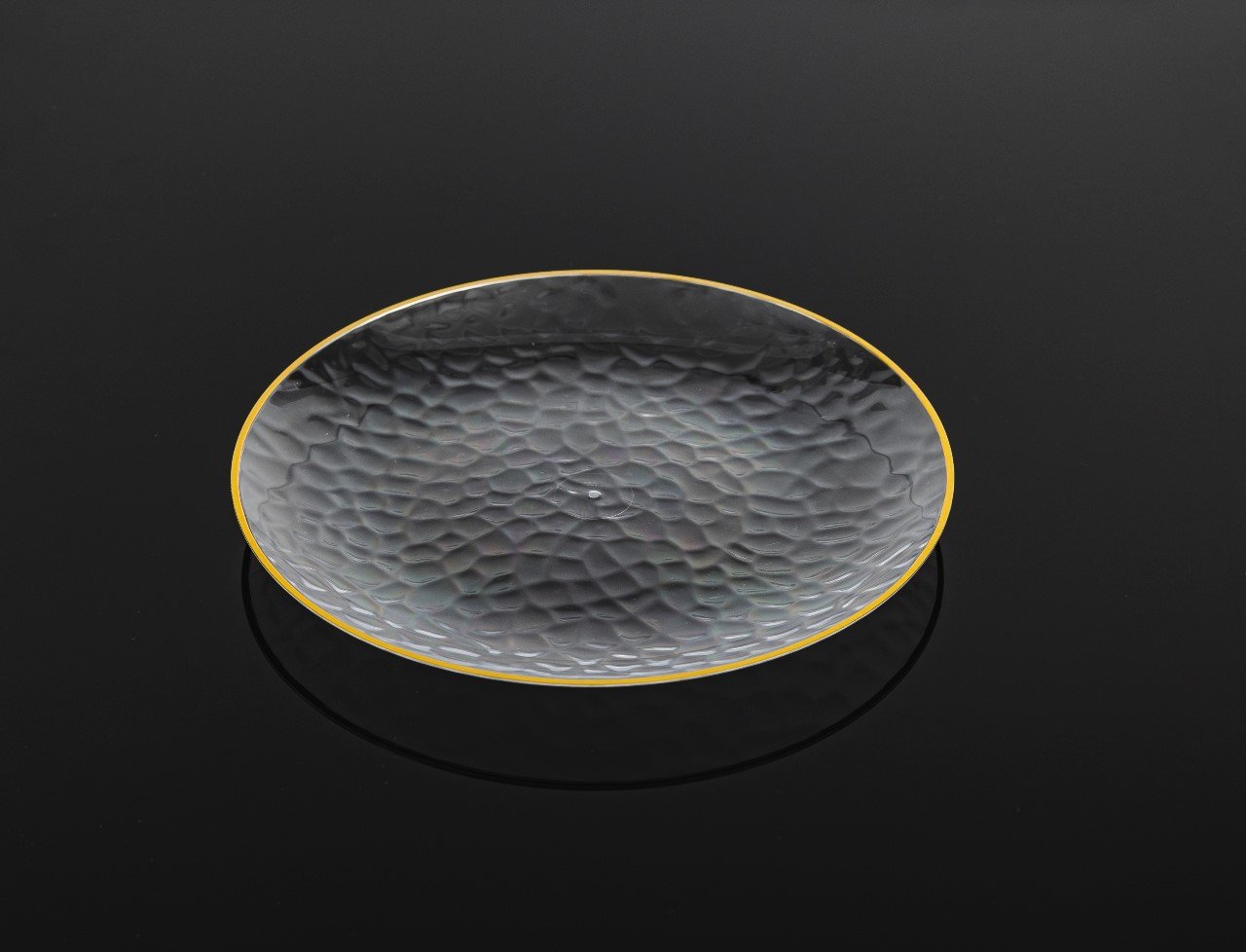 230mm Heavy Duty Clear Dimple Plate with Gold Rim - Partyware Pty Ltd