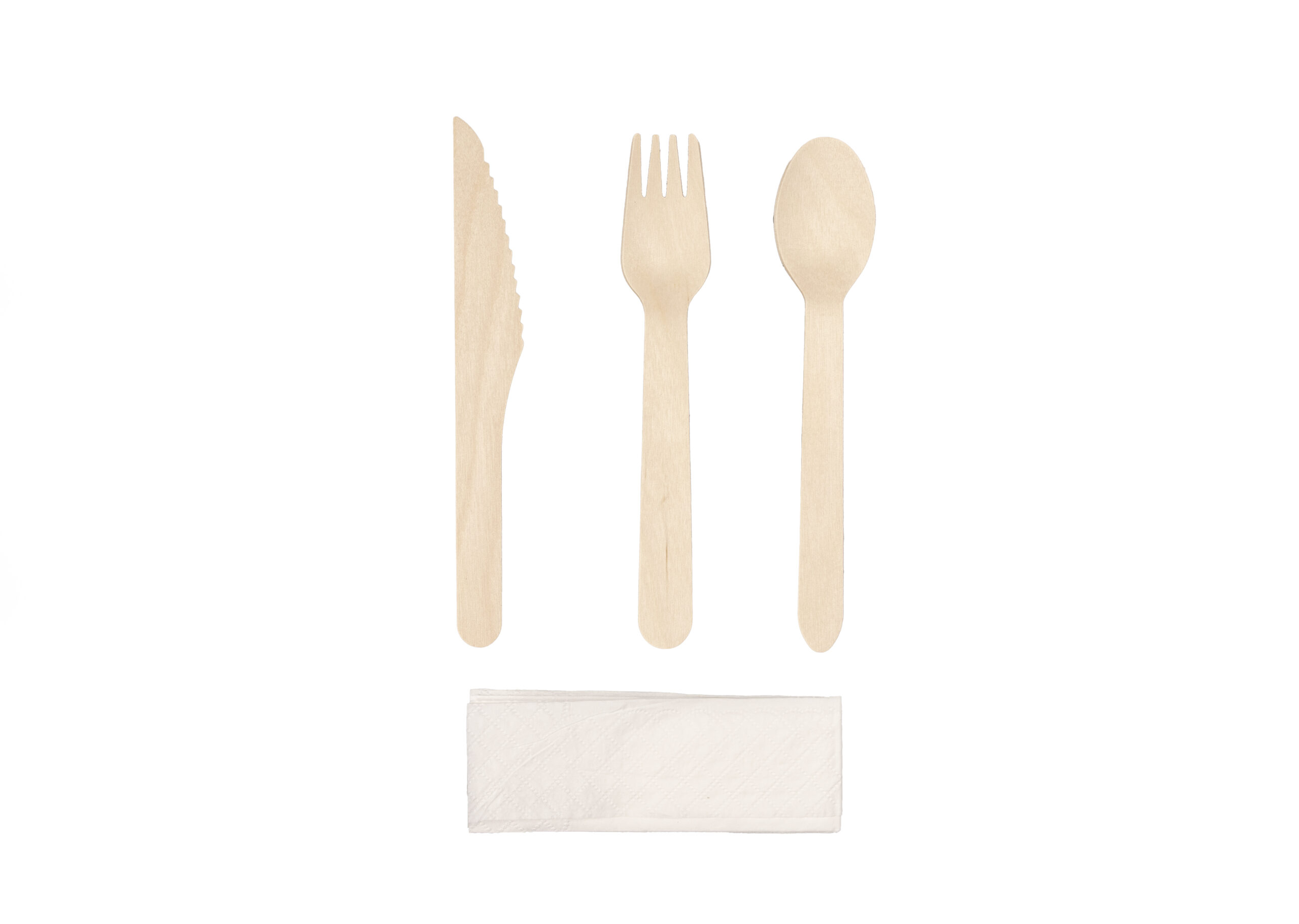 Wooden Cutlery and Napkin 4 Piece Set Pk10 - Partyware Pty Ltd